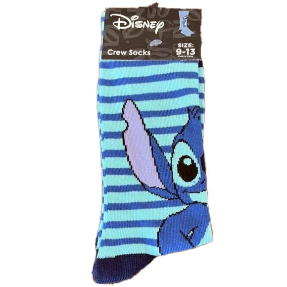 Disney | Underwear & Socks | Disney Blue Striped Stitch Crew Socks ...